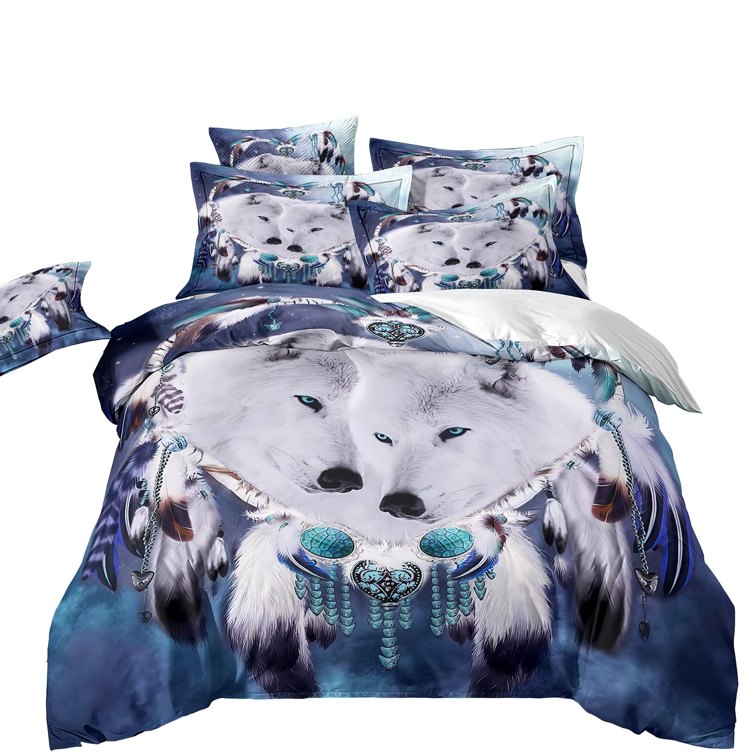 ChliEarime Heicatte Moon Wolf Comforter Set King Size 3 Piece Animal ...