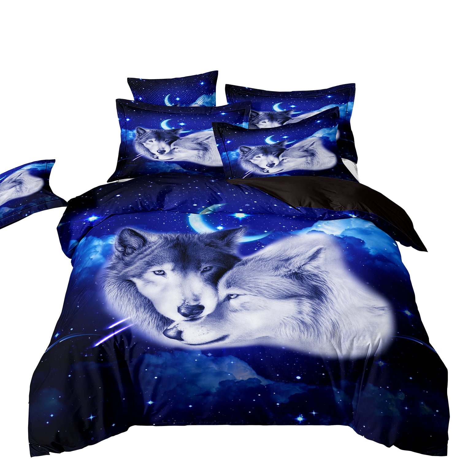 ChliEarime Heicatte Moon Wolf Comforter Set Queen Size 3 Piece Animal ...