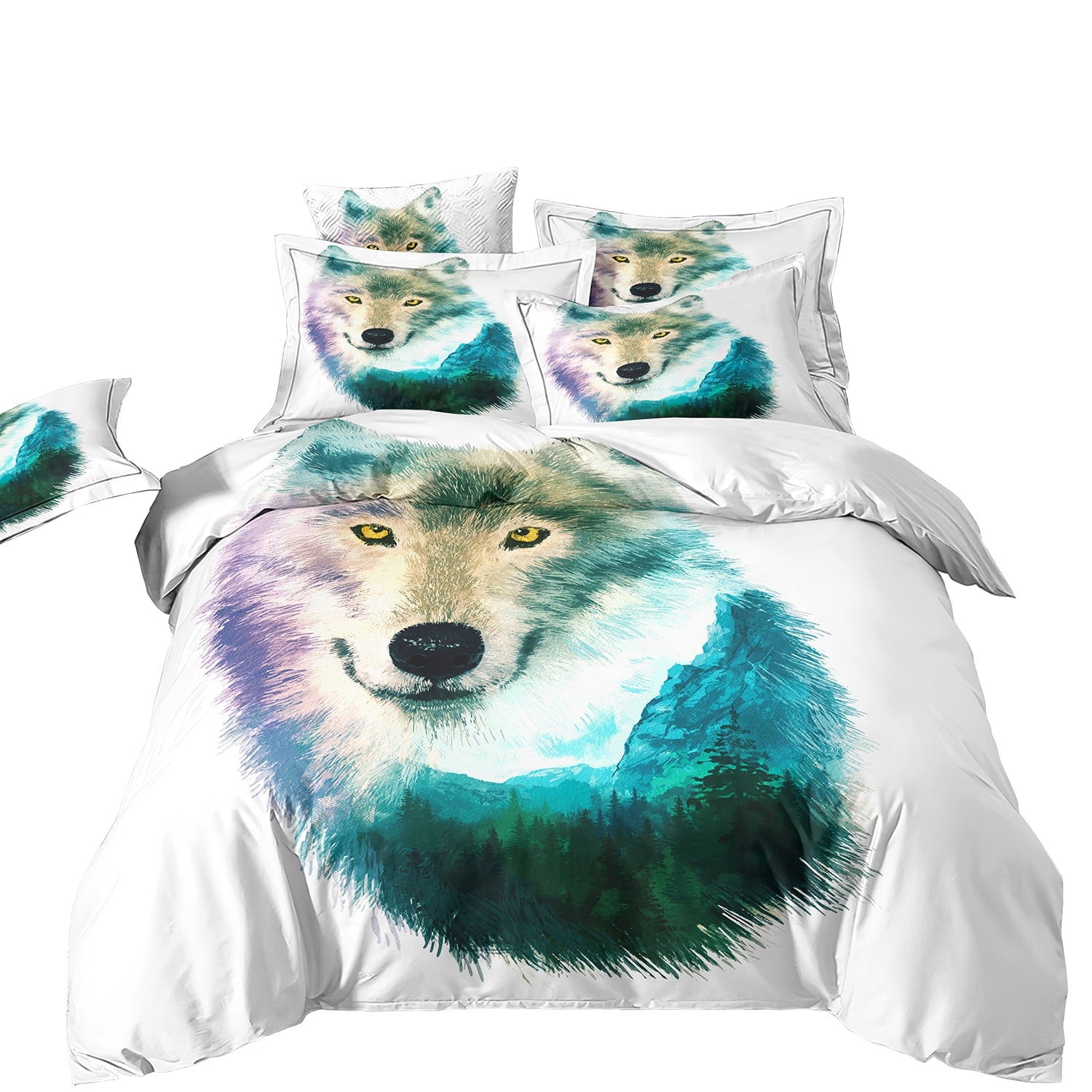 ChliEarime Heicatte Moon Wolf Comforter Set Twin Size 3 Piece Animal ...