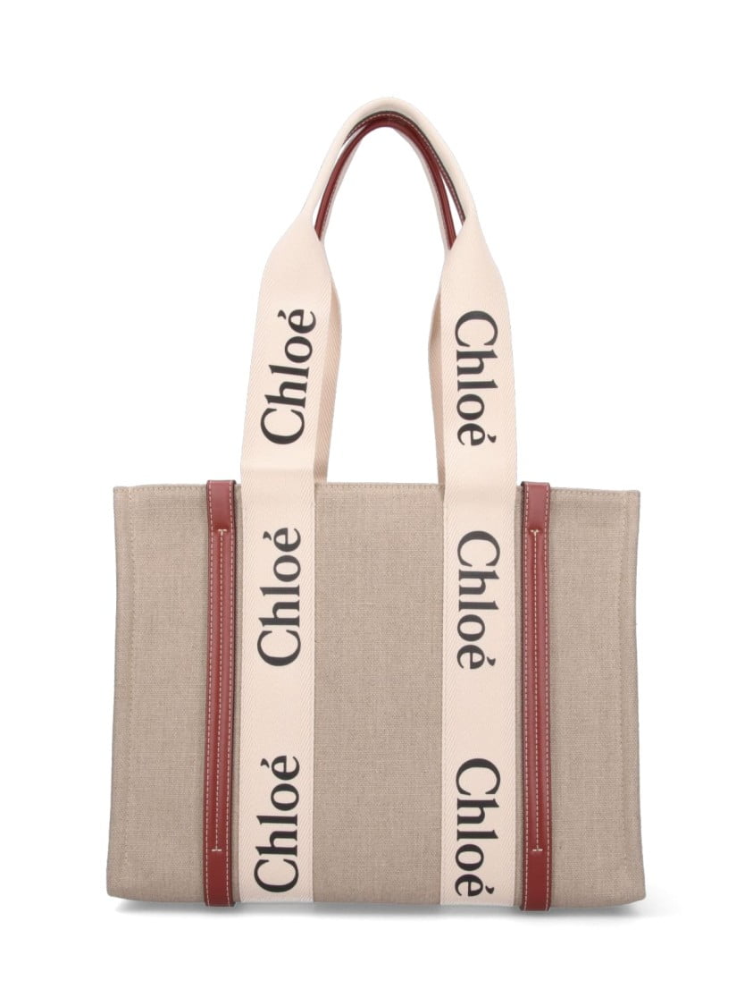 Chloé Women's Structured Canvas Tote Bag With Leather Accents Neutrals ...