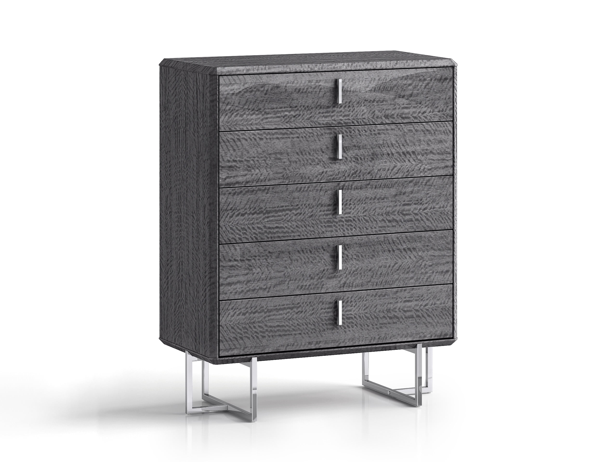 Chloe Chest Of Drawer, High Gloss Grey, Five Self-Closing Drawers ...