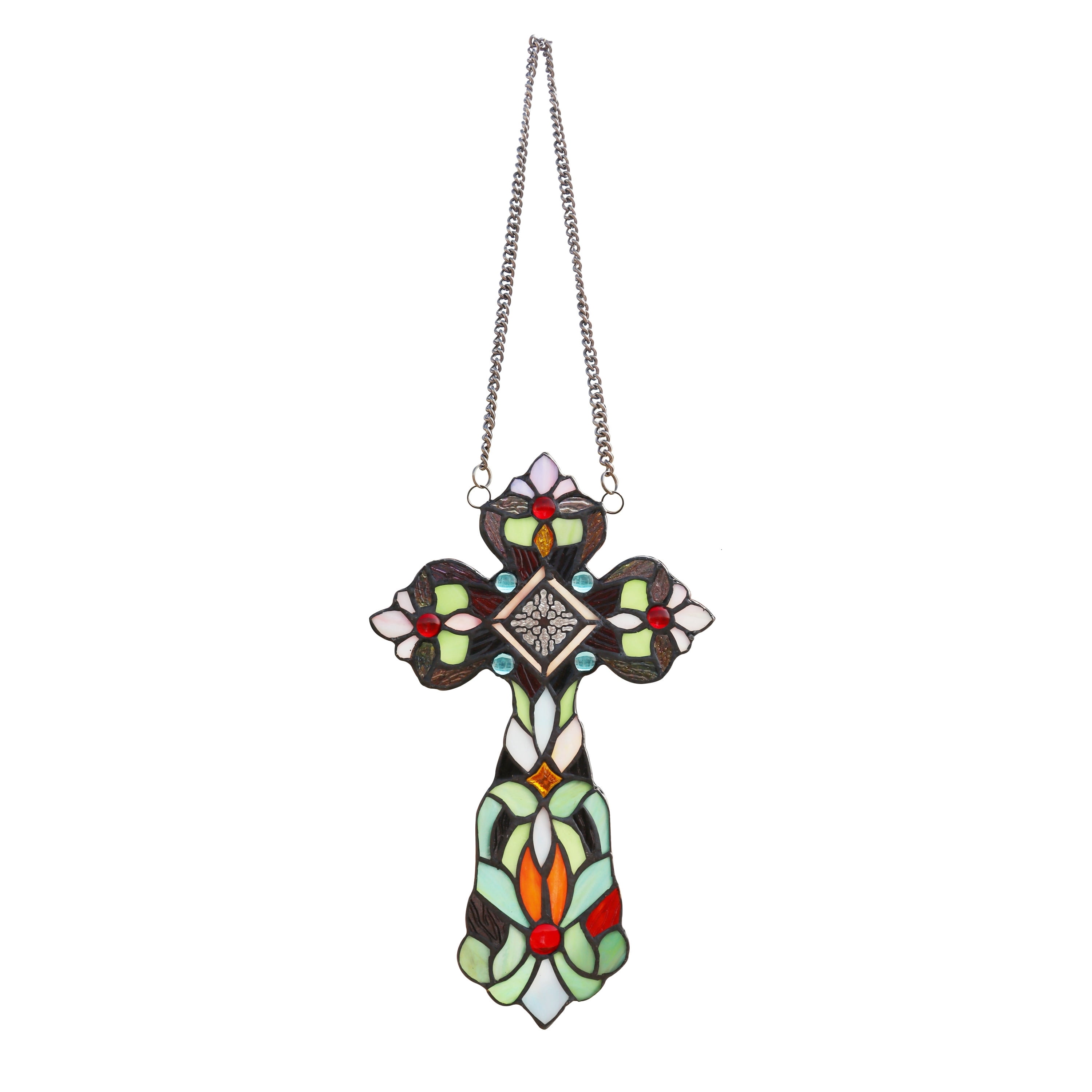 Chloe Lighting 13" x 8" Victorian Design Cross Stained Glass Panel ...