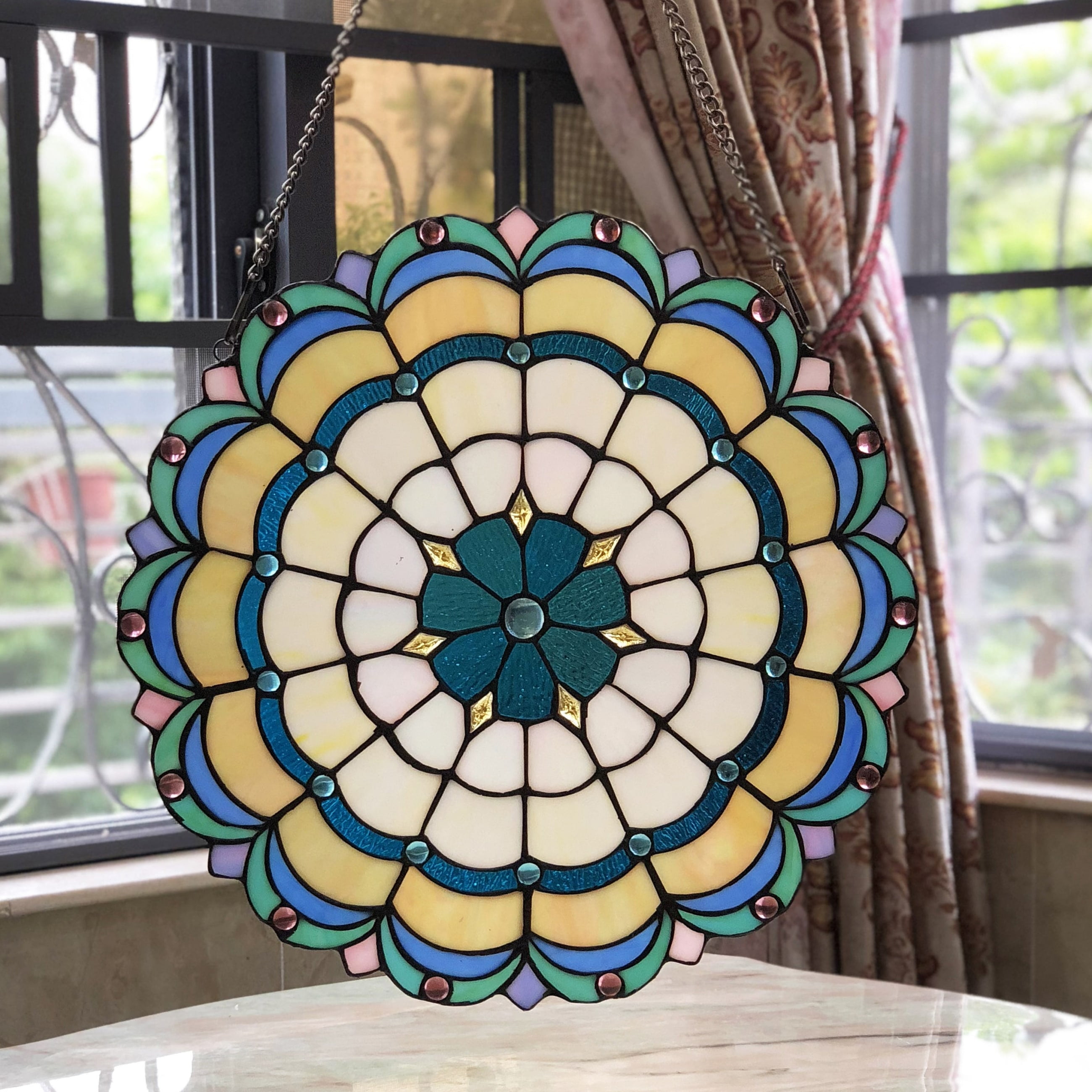 Chloe Lighting Chloe Tiffany Style Round Stained Glass Window Panel ...