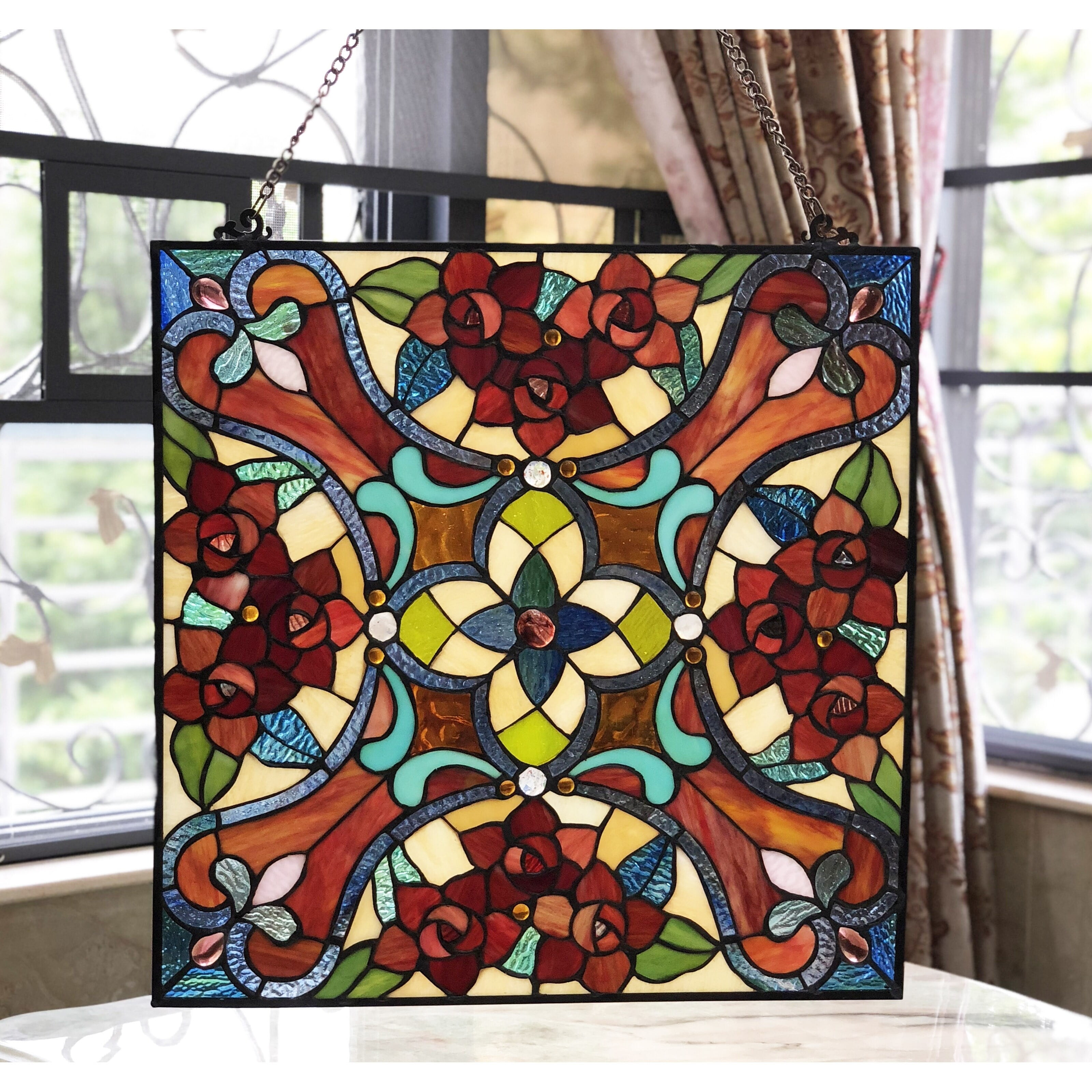 Chloe Lighting Chloe Tiffany Style Square Stained Glass Window Panel ...