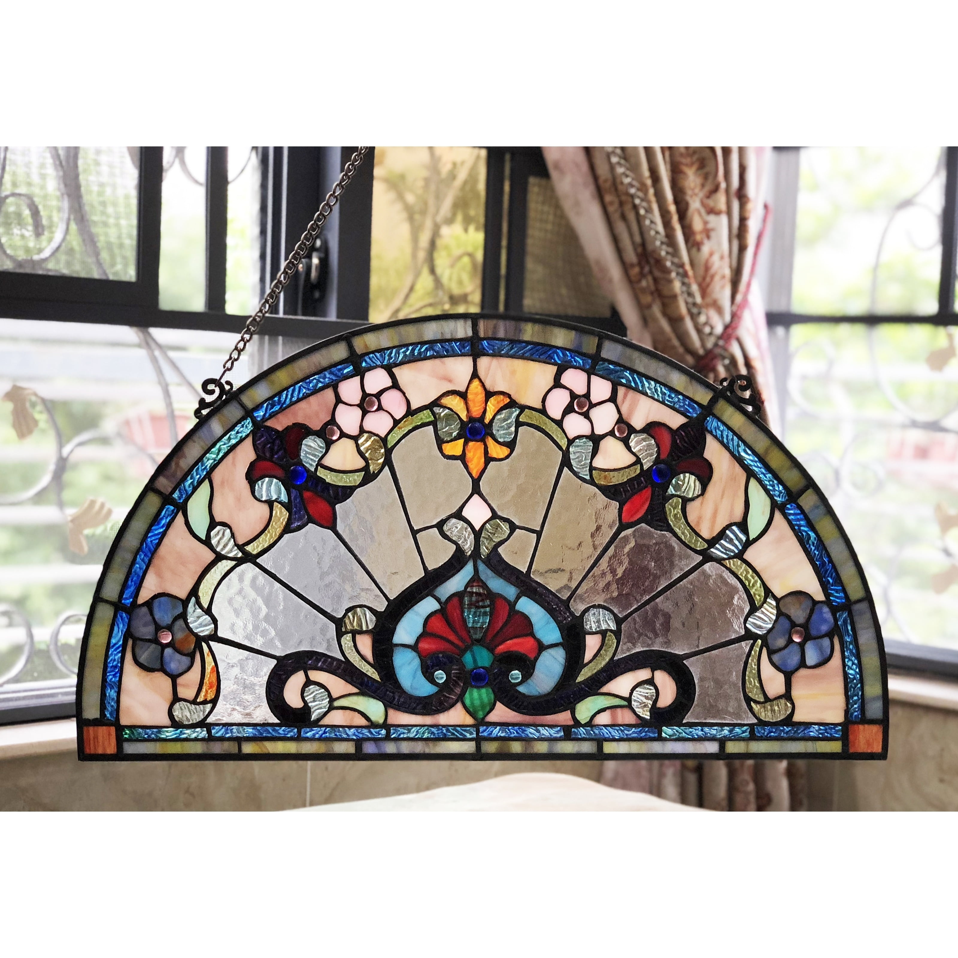 Chloe Lighting Chloe Tiffany Style Stained Glass Semi Circle Window ...