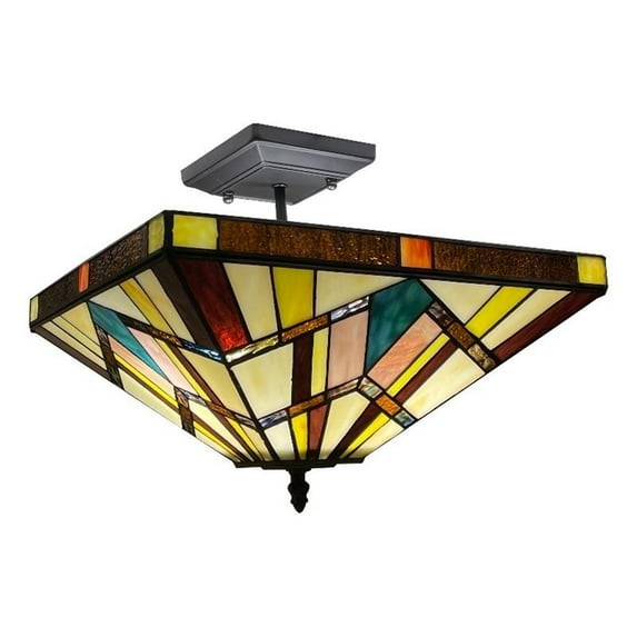 Chloe Lighting Vincent Mission 2-Light Glass Semi-Flush Light in Multi ...