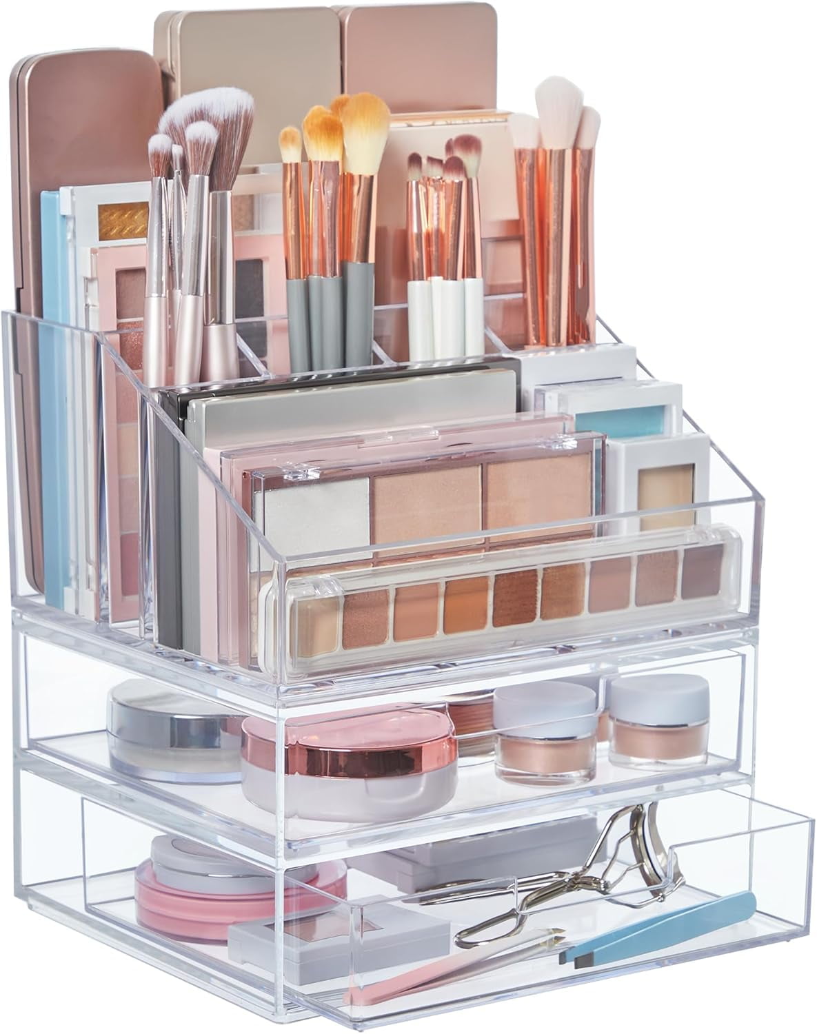 Chloe Stackable Makeup Holder & Drawer Organizer Set, Clear, BPA-Free ...