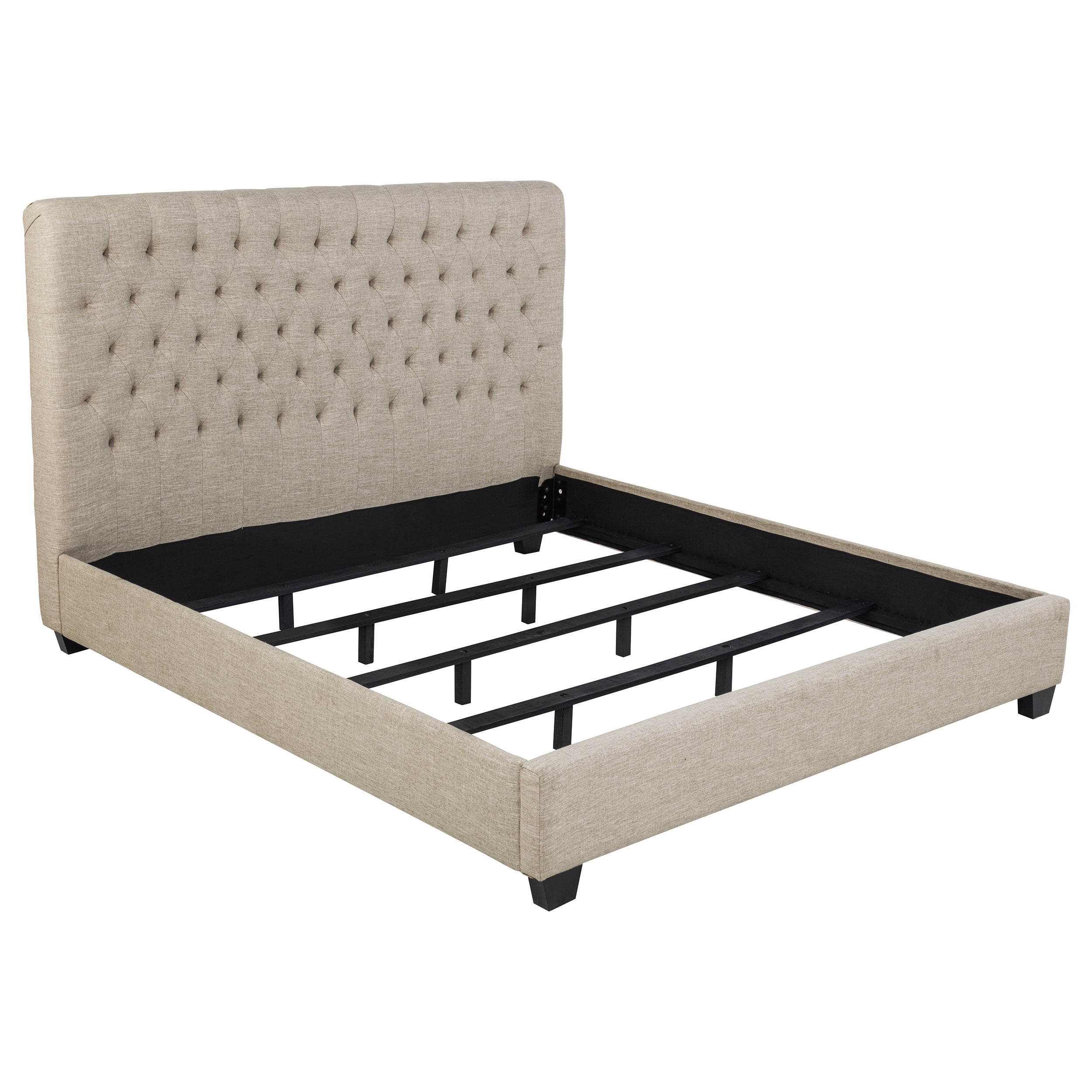 Chloe Upholstered Eastern King Panel Bed Oatmeal - Walmart.com