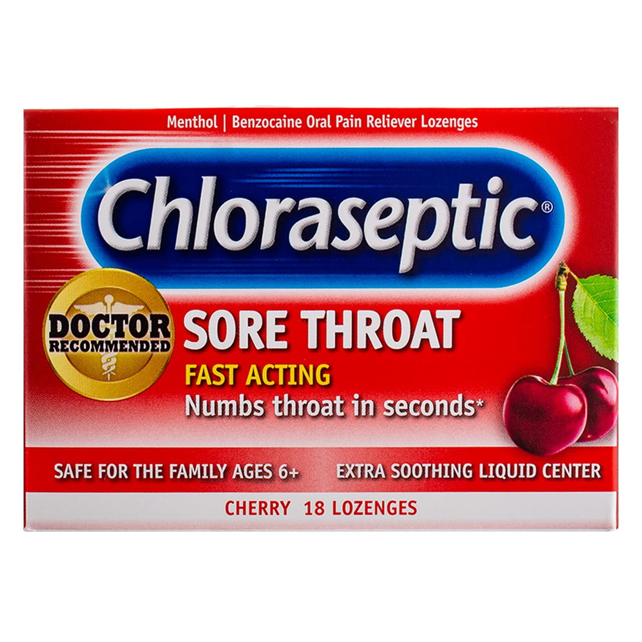 Chloraseptic Sore Throat Fast Acting Pain Relief, 18 Cherry Lozenges ...