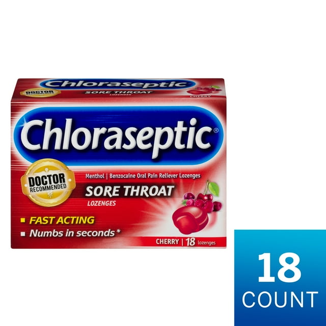 Chloraseptic Sore Throat Lozenges, Cherry Flavor, 18 Count - Walmart.com