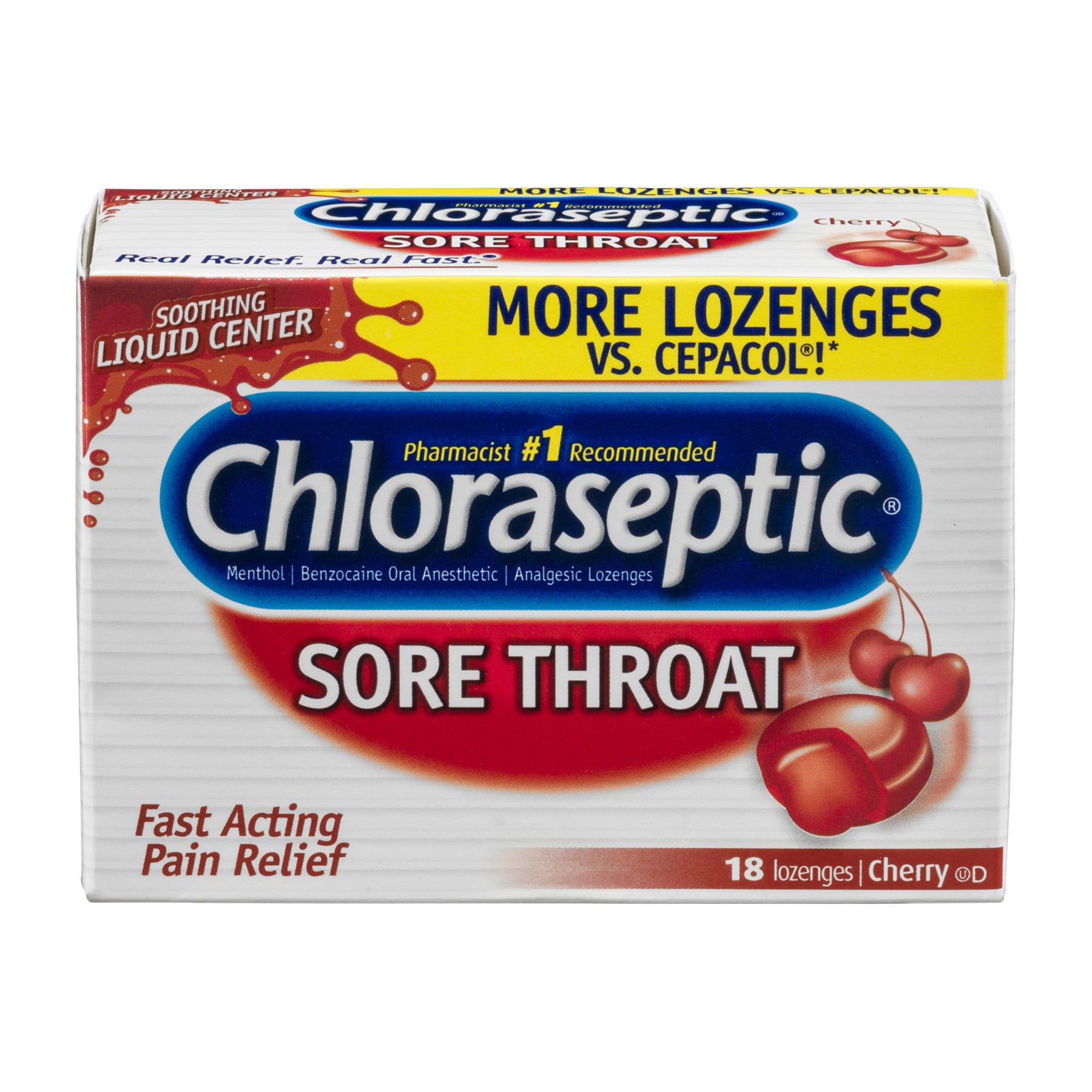 Chloraseptic Numbing Antiseptic Sore Throat Lozenges, Cherry Flavor, 18 ...