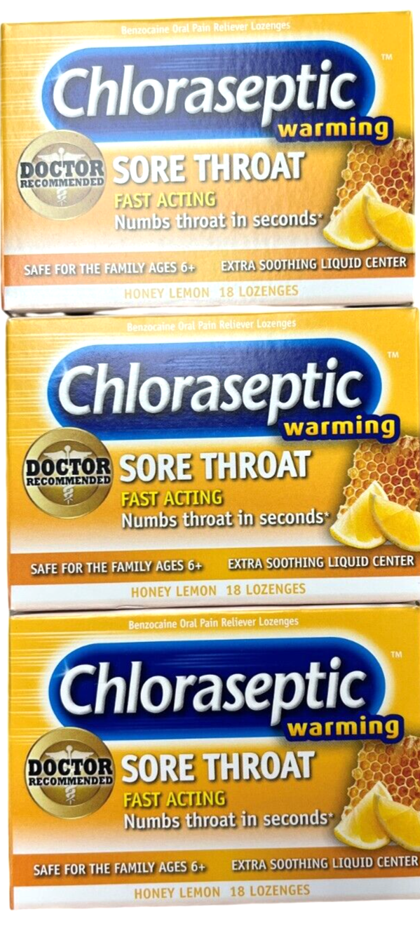 Chloraseptic Medicated Sore Throat Warming Lozenges, Honey Lemon, 18 ...