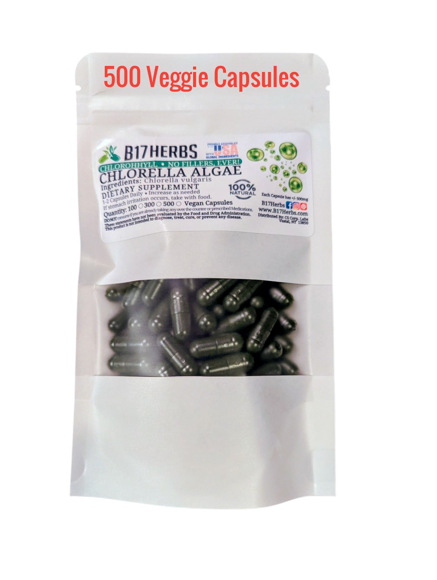 Chlorella Broken Cell Wall Vegetarian Supplement, 500mg, 500 Veggie ...