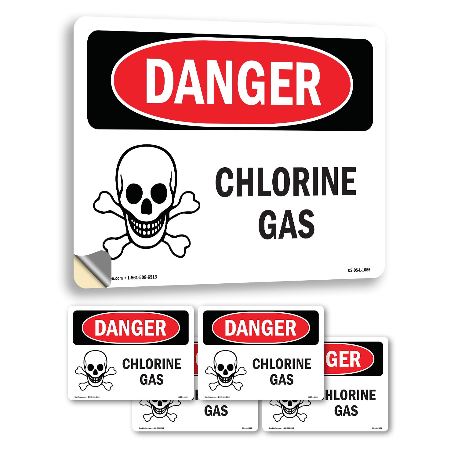 Chlorine Gas OSHA Danger Vinyl Decal Label 10 Inch x 7 Inch - 5 Pack ...