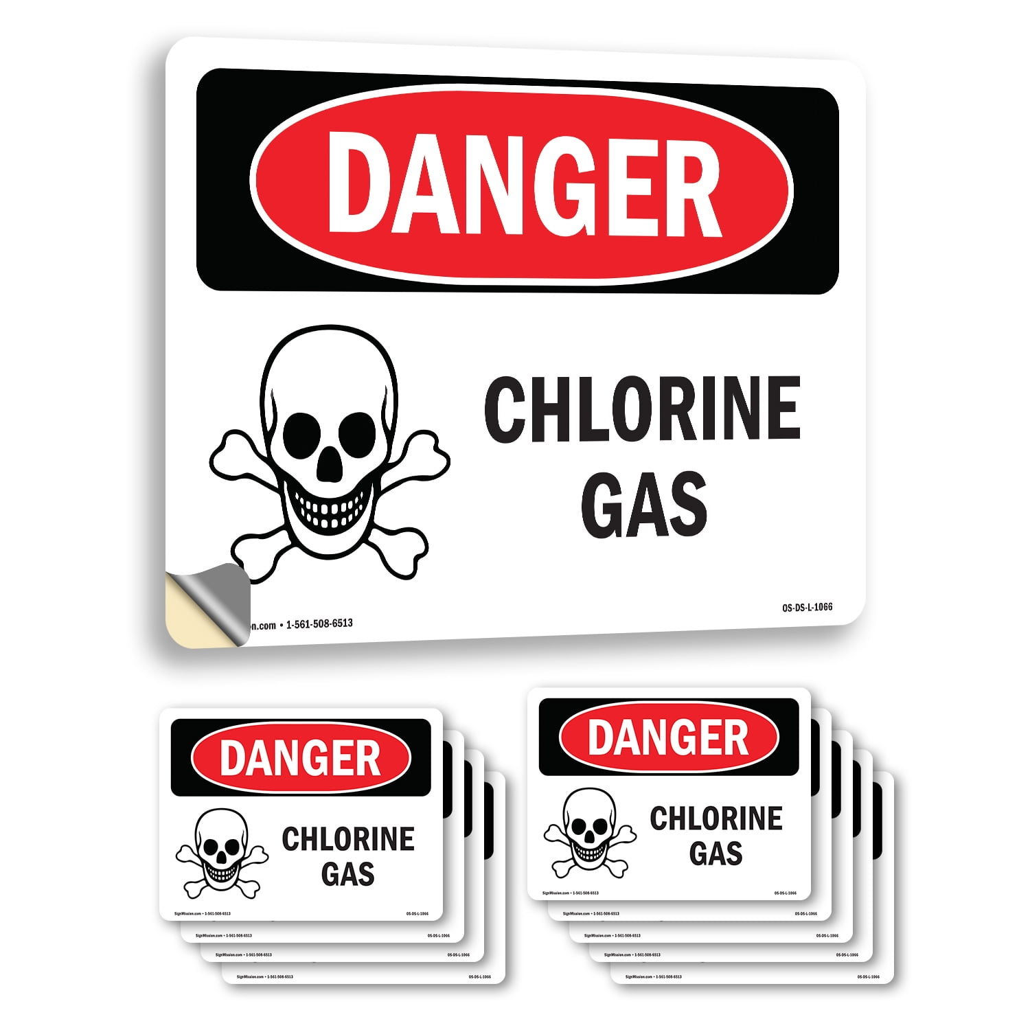 Chlorine Gas OSHA Danger Vinyl Decal Label 18 Inch x 12 Inch - 10 Pack ...