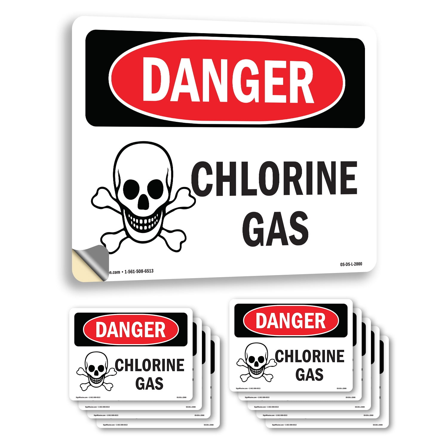Chlorine Gas OSHA Danger Vinyl Decal Label 24 Inch x 18 Inch - 10 Pack ...