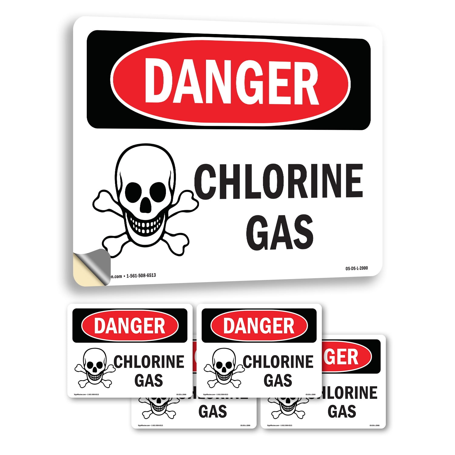 Chlorine Gas OSHA Danger Vinyl Decal Label 5 Inch x 3.5 Inch - 5 Pack ...