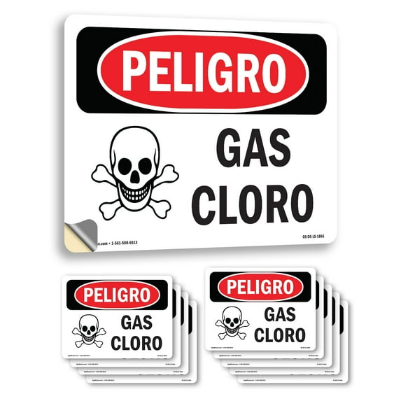 Chlorine Gas Spanish OSHA Danger Vinyl Decal Label 24 Inch x 18 Inch ...