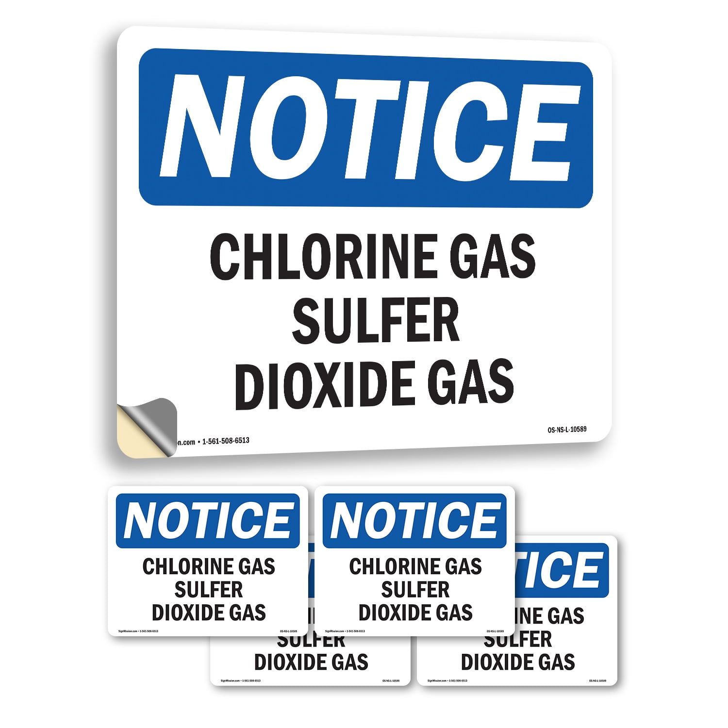 Chlorine Gas Sulfur Dioxide Gas OSHA Notice Vinyl Decal Label 7 Inch x ...