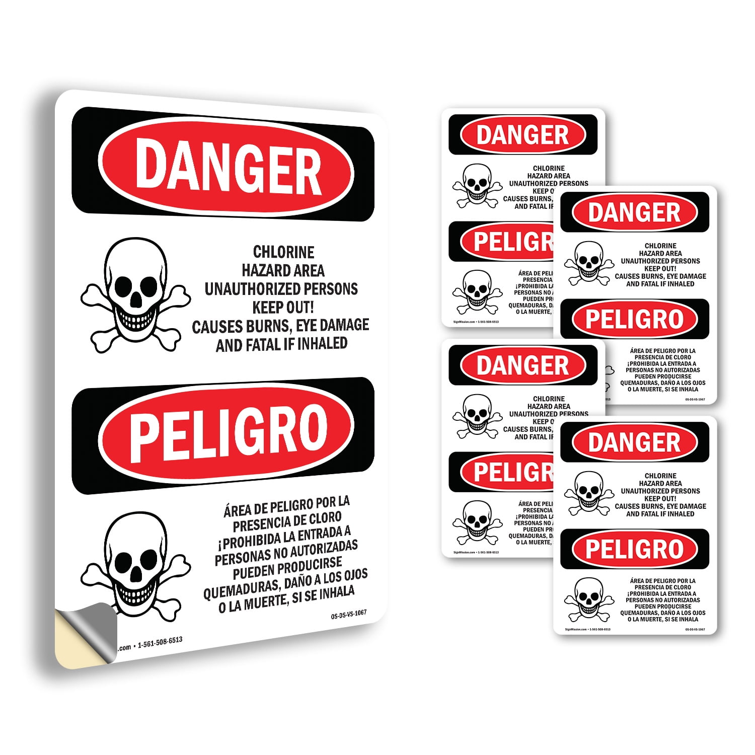 Chlorine Hazard Area Bilingual OSHA Danger Vinyl Decal Label 18 Inch x ...