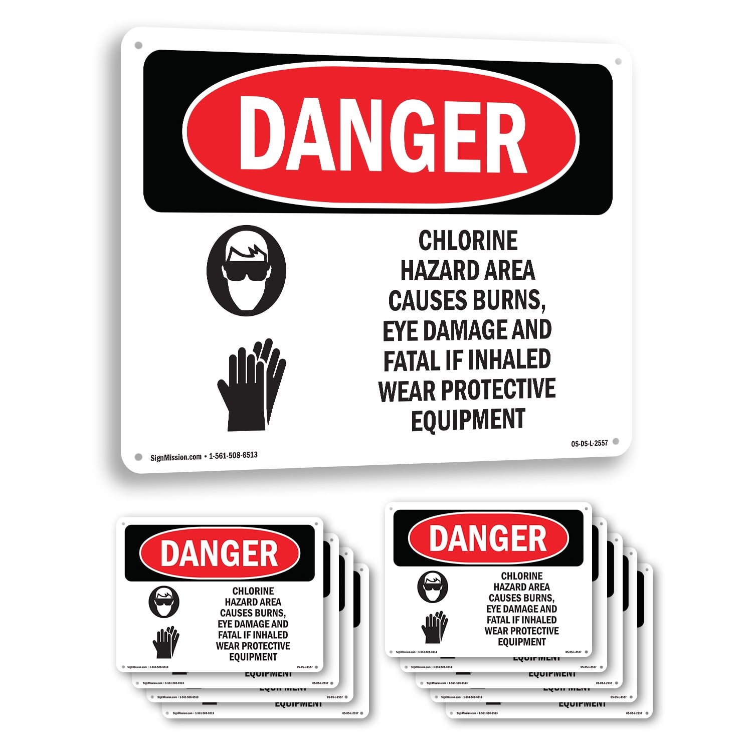 Chlorine Hazard Area Causes OSHA Danger Rigid Plastic Sign 24 Inch x 18 ...
