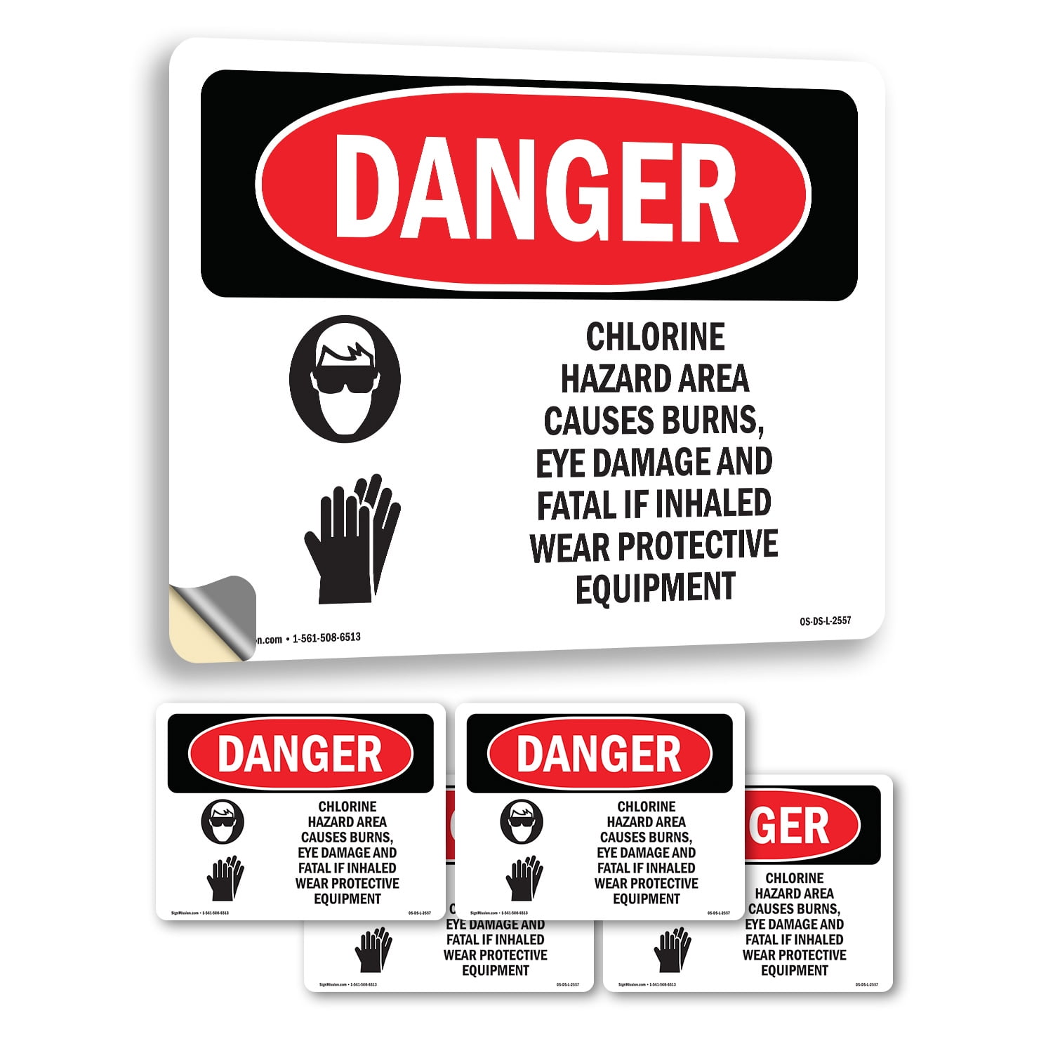 Chlorine Hazard Area Causes OSHA Danger Vinyl Decal Label 18 Inch x 12 ...