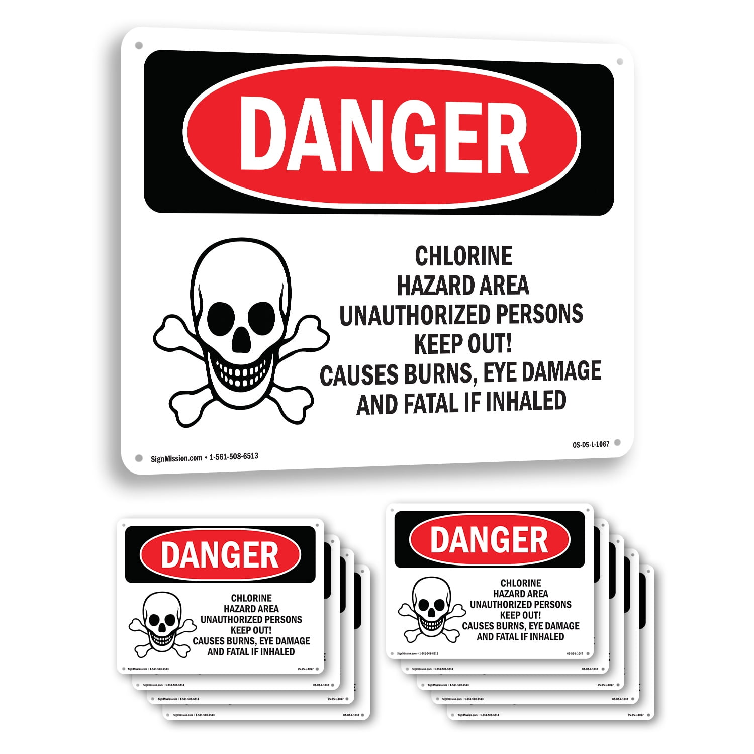 Chlorine Hazard Area OSHA Danger Aluminum Sign 10 Inch x 7 Inch - 10 ...