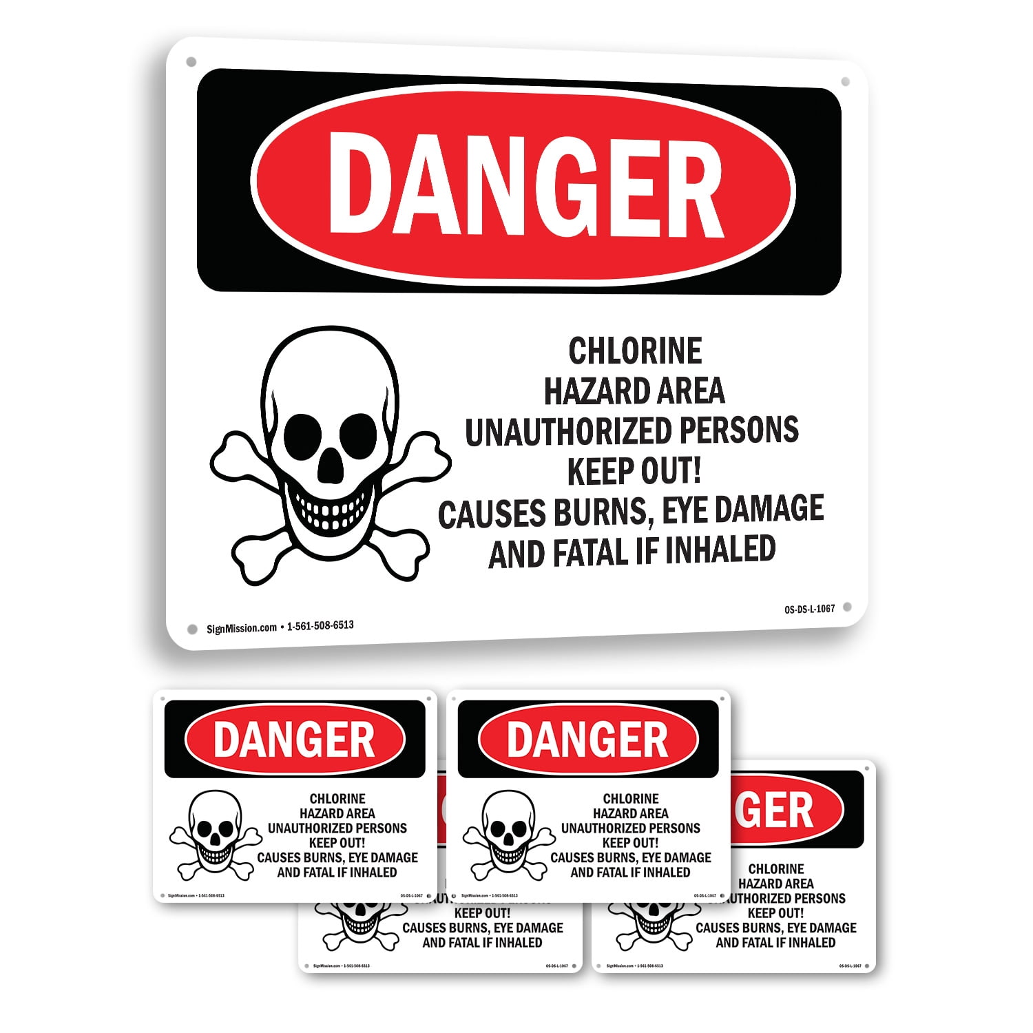 Chlorine Hazard Area OSHA Danger Rigid Plastic Sign 24 Inch x 18 Inch ...