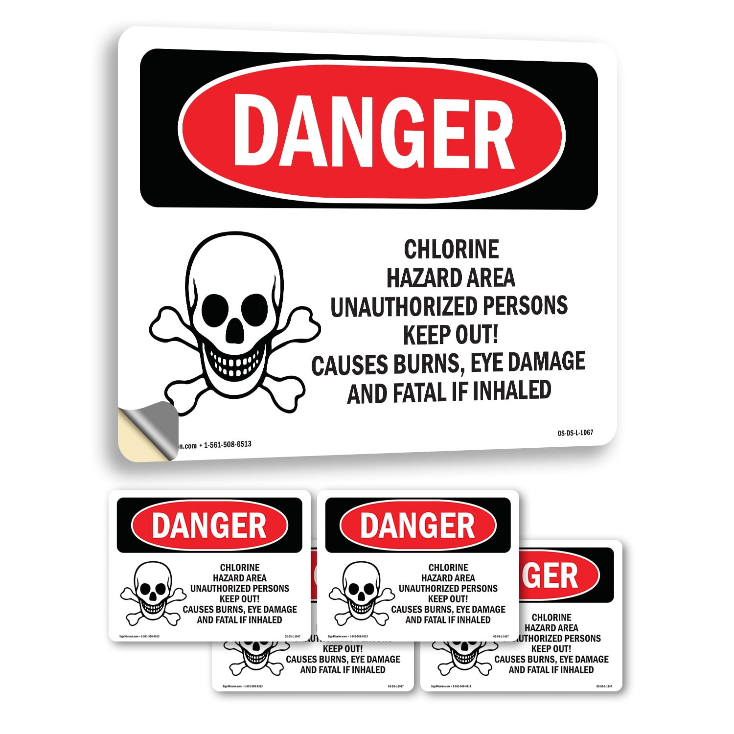 Chlorine Hazard Area OSHA Danger Vinyl Decal Label 24 Inch x 18 Inch ...