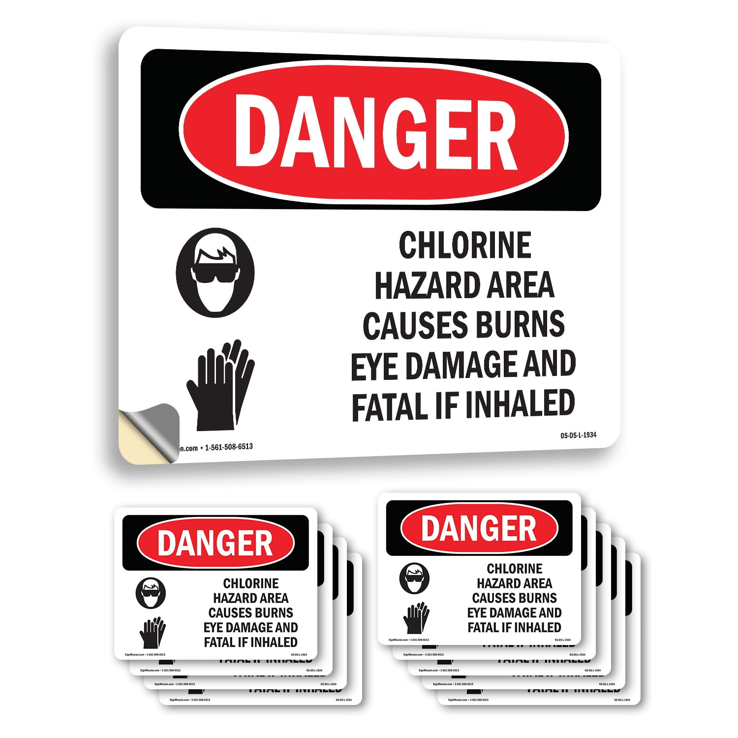 Chlorine Hazard Area OSHA Danger Vinyl Decal Label 5 Inch x 3.5 Inch ...