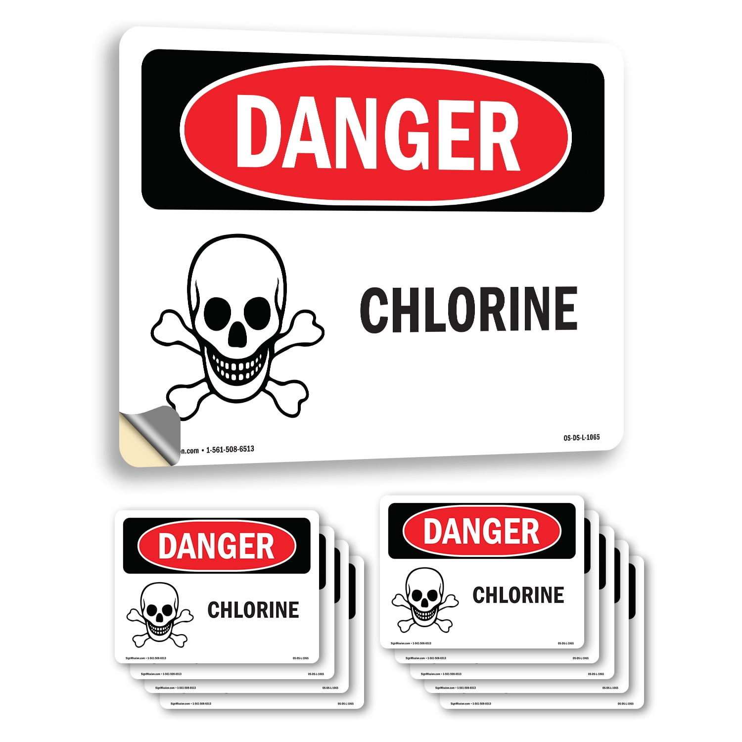 Chlorine OSHA Danger Vinyl Decal Label 10 Inch x 7 Inch - 10 Pack ...