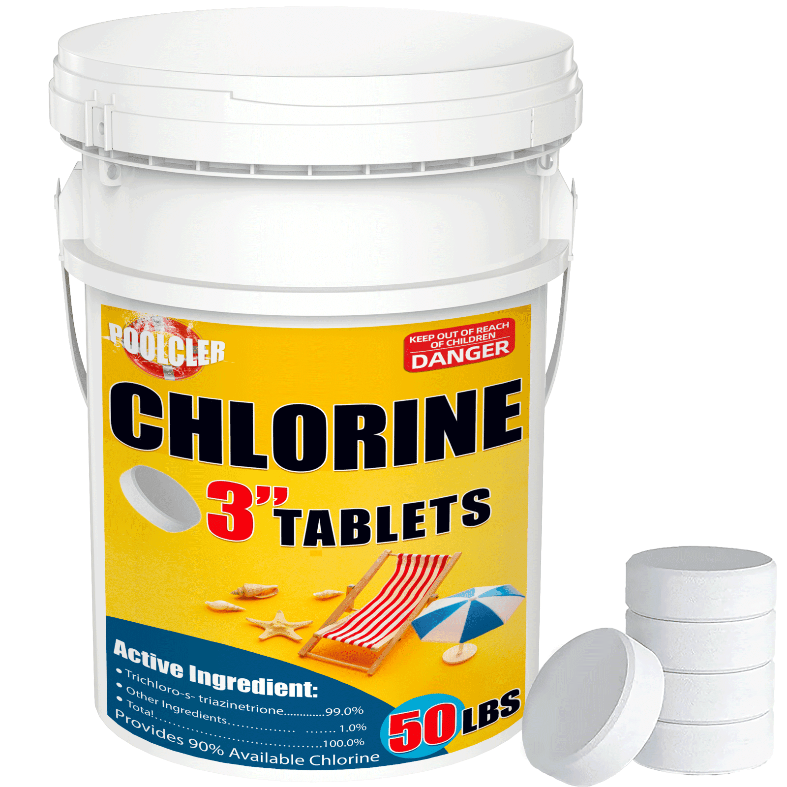 Chlorine Tablets 3 Inch 50lbs for Swimming Pools, Kills Bacteria and ...