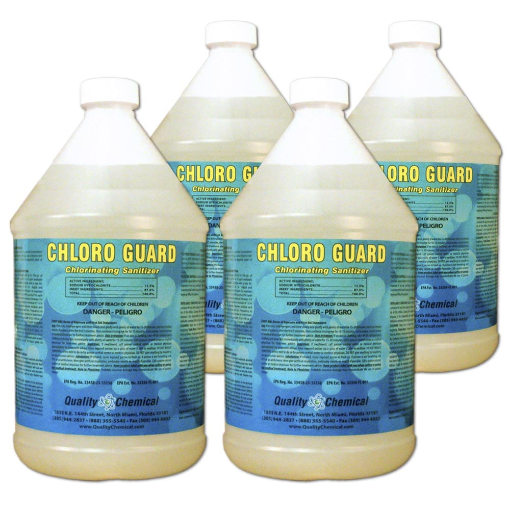 Chloro-Guard Pool Grade Liquid Chlorine Supplies - 4 Gallon Case, 12.5 ...