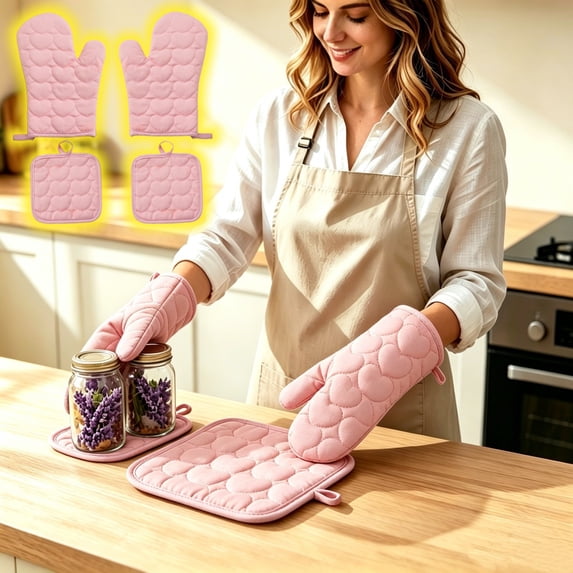 Chmadoxn 4-Piece Cotton Oven Mitts and Pot Holders Set with Heart ...