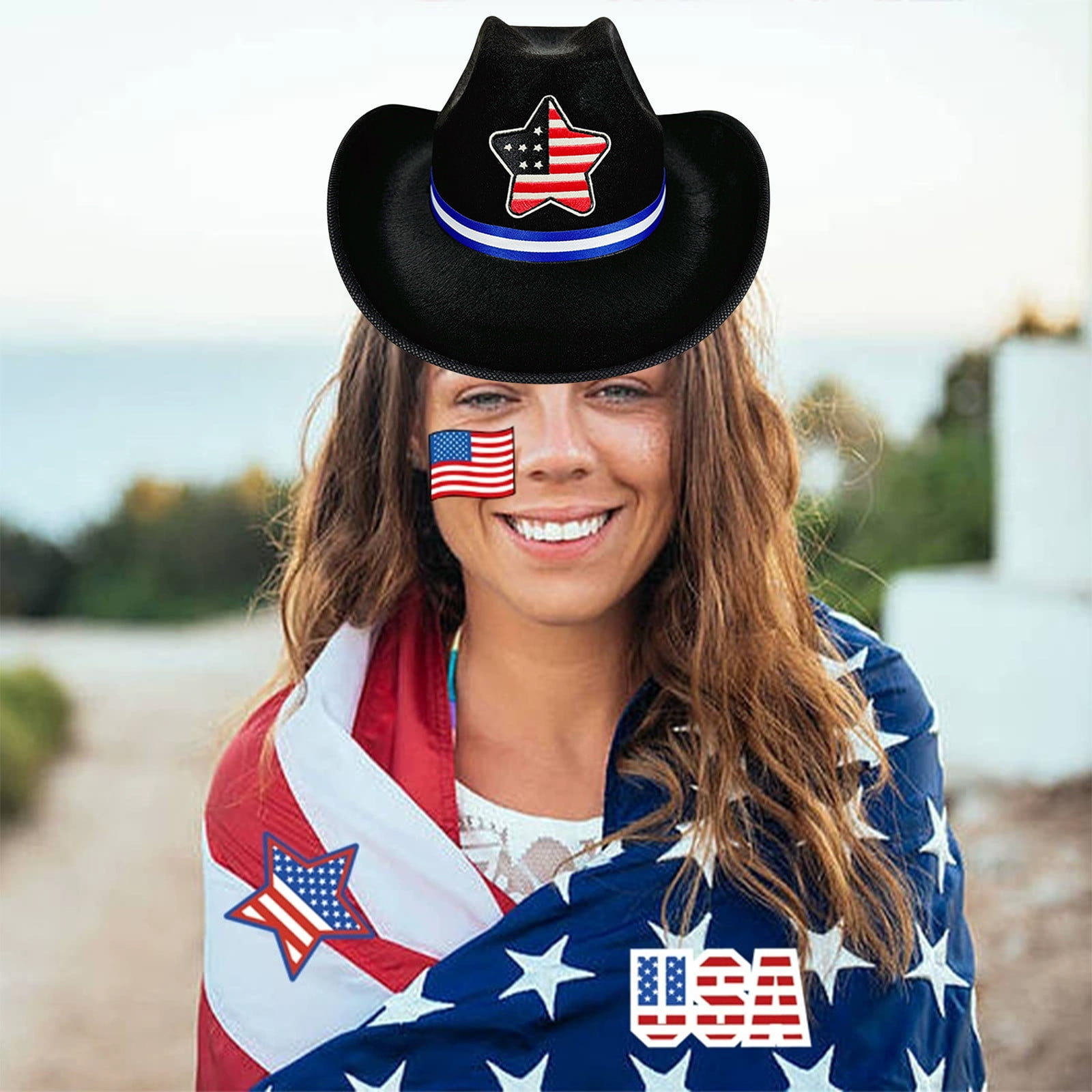 Chmadoxn 4th of July Cowboy Hat - Patriotic Red White Blue Ribbon ...