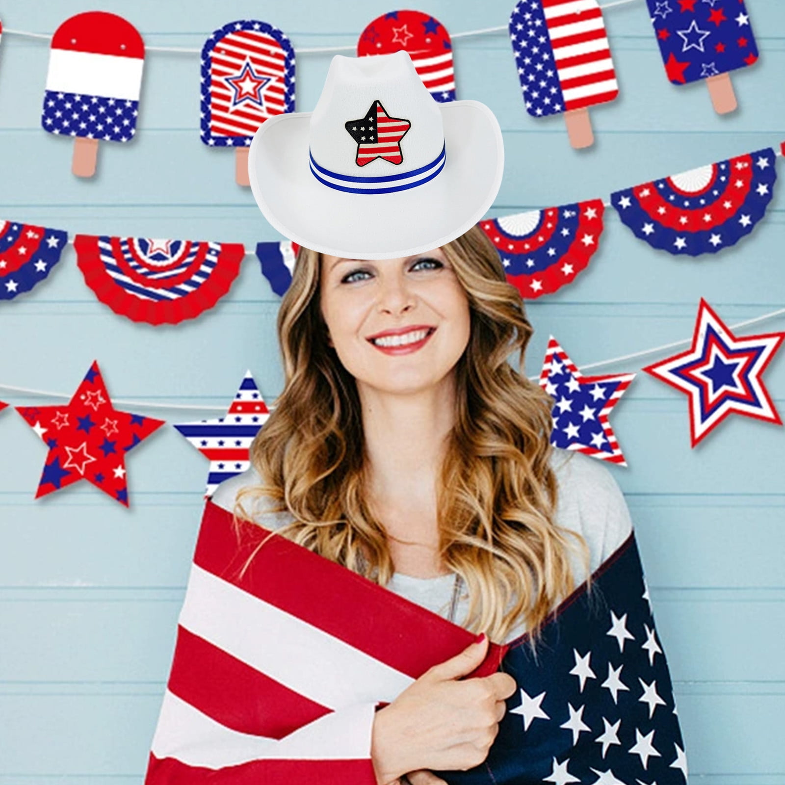 Chmadoxn 4th of July Cowboy Hat - Patriotic Red White Blue Ribbon ...