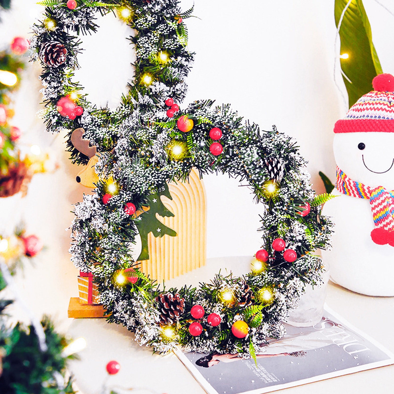 Chmadoxn Christmas Garland with Warm LED Pre-lit, Artificial Christmas ...