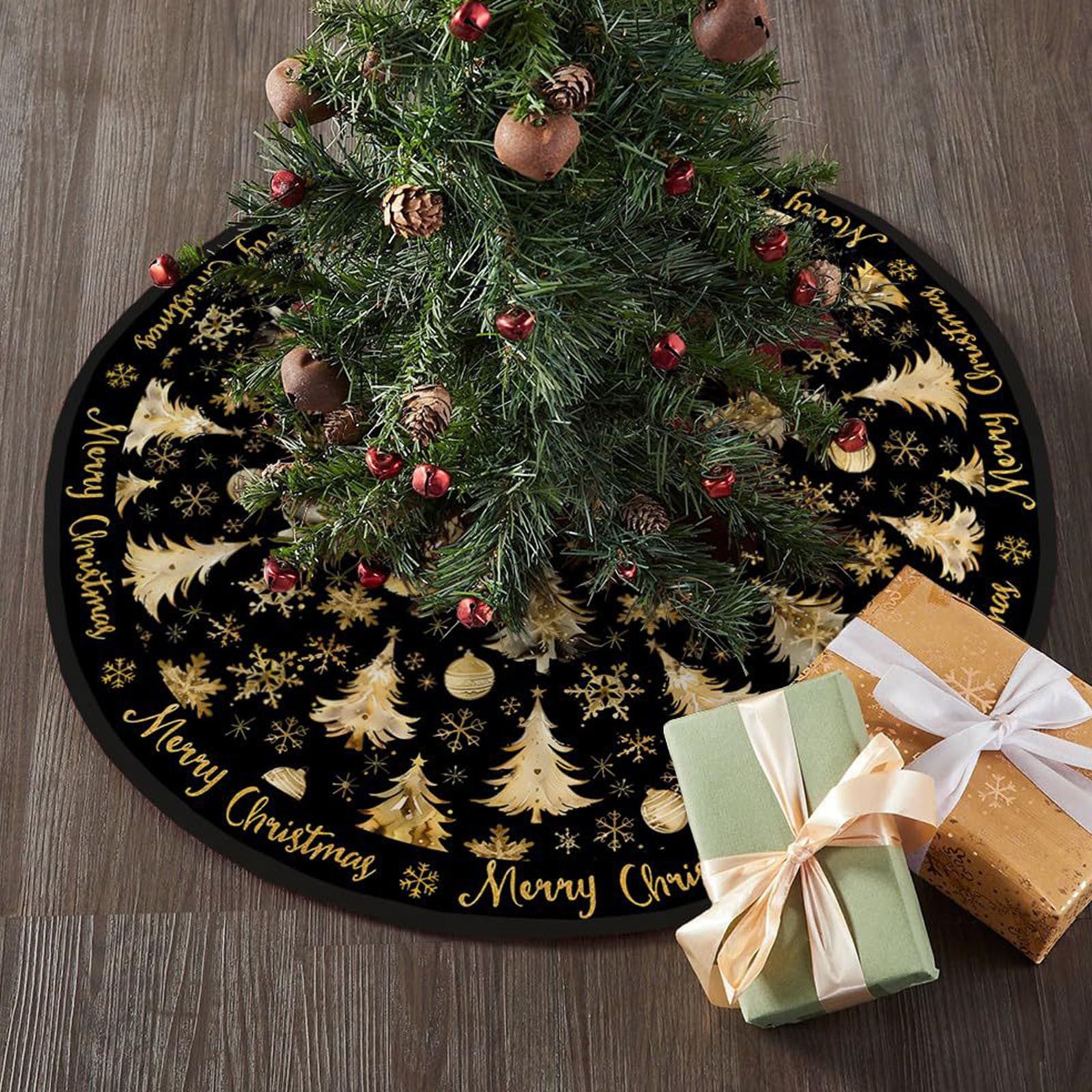 Chmadoxn Christmas Tree Skirt 47.2 Inches, Black Backgrond Snowflake ...