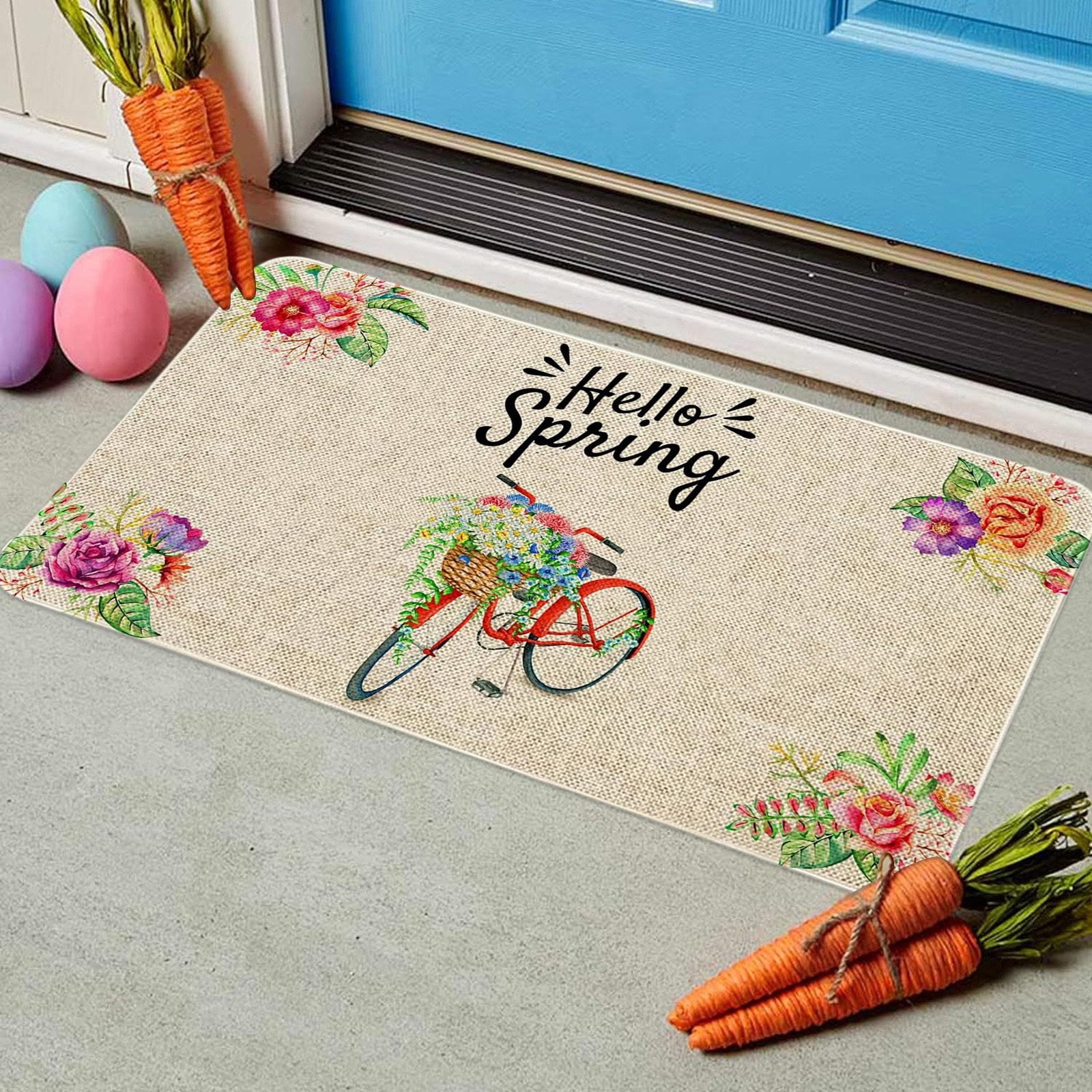 Chmadoxn Door Mat Spring Happy-Easter Welcome-Doormats Non-Slip-Coir ...