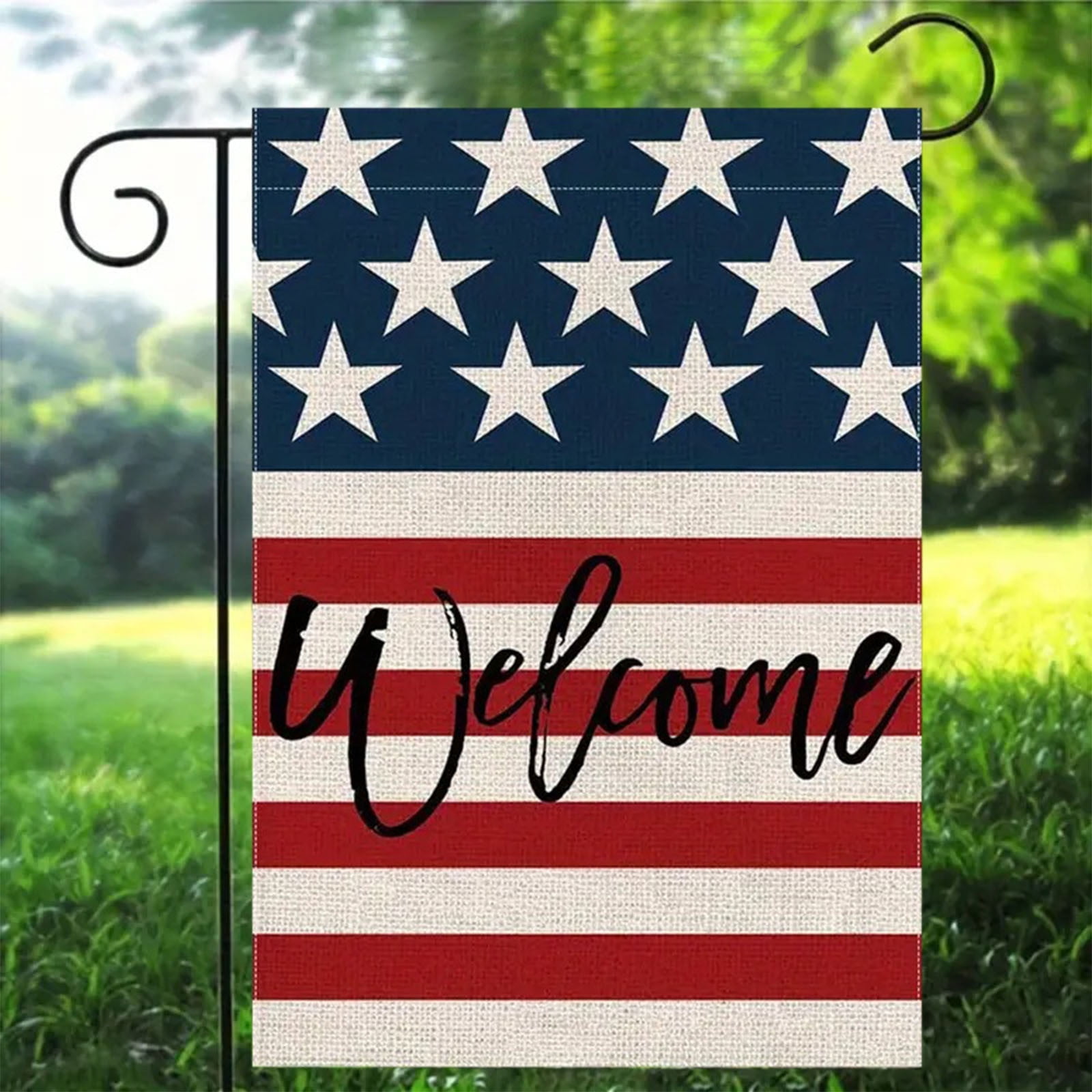 Chmadoxn Double-Sided Patriotic Linen Garden Flag - Red White Blue 4th ...