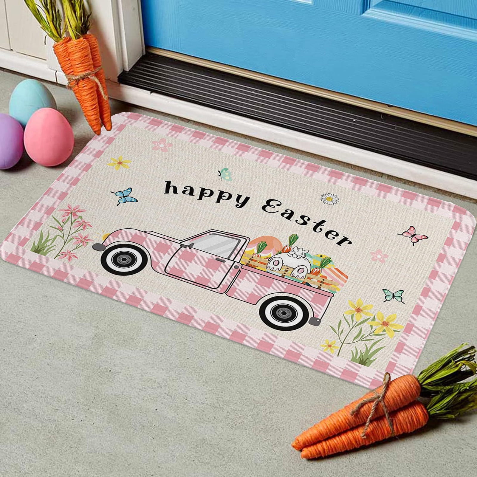 Chmadoxn Easter Door Mat Welcome Mat Bunny Tail Spring Floor Mat Indoor ...