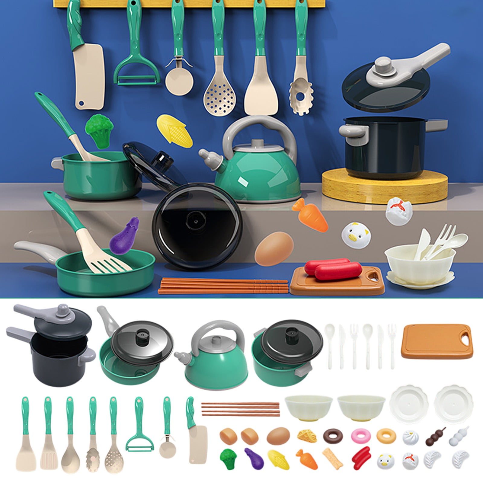 Chmadoxn Kids Play Kitchen Set - 45-Piece Pretend Cooking Toys with ...