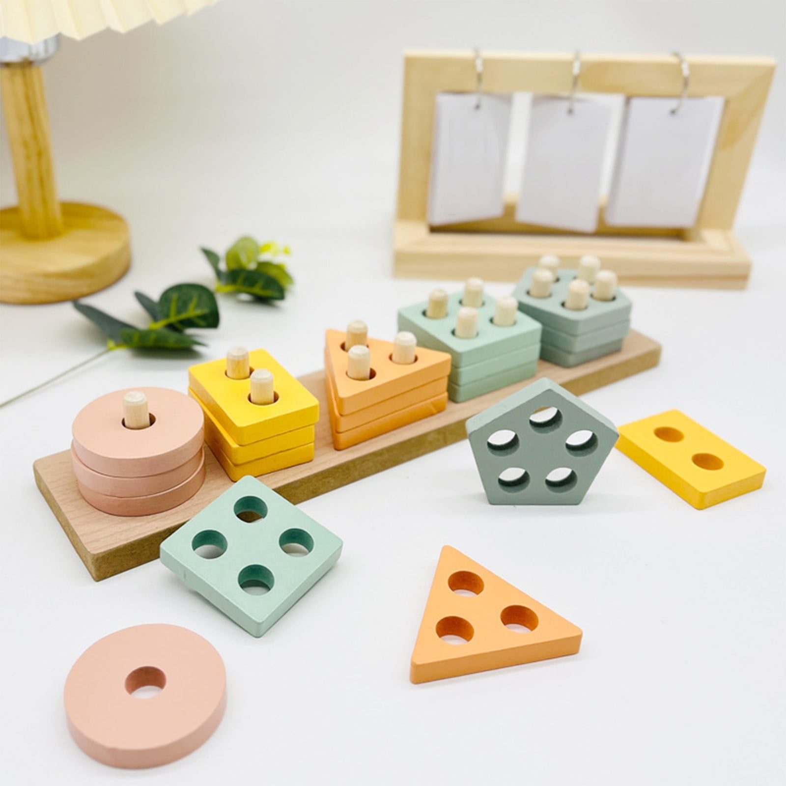 Chmadoxn Kids Wooden Geometric Stacking Toy – 5 Column Tower Building ...