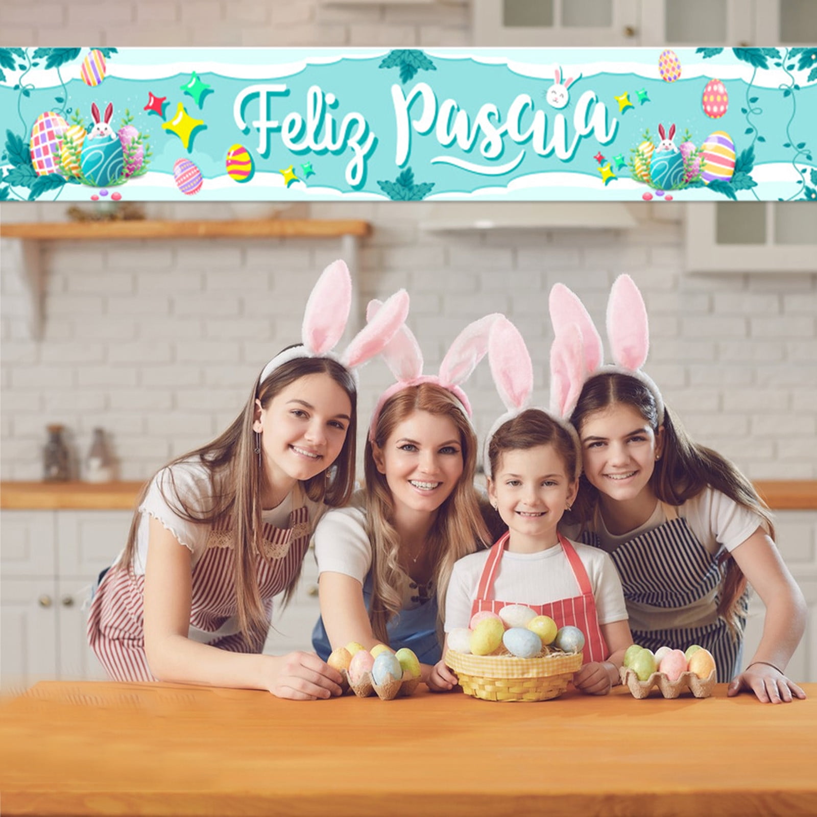 Chmadoxn Large Happy Easter Cloth Banner for Fence Bunny Rabbit Easter Eggs Flower Easter Spring ...