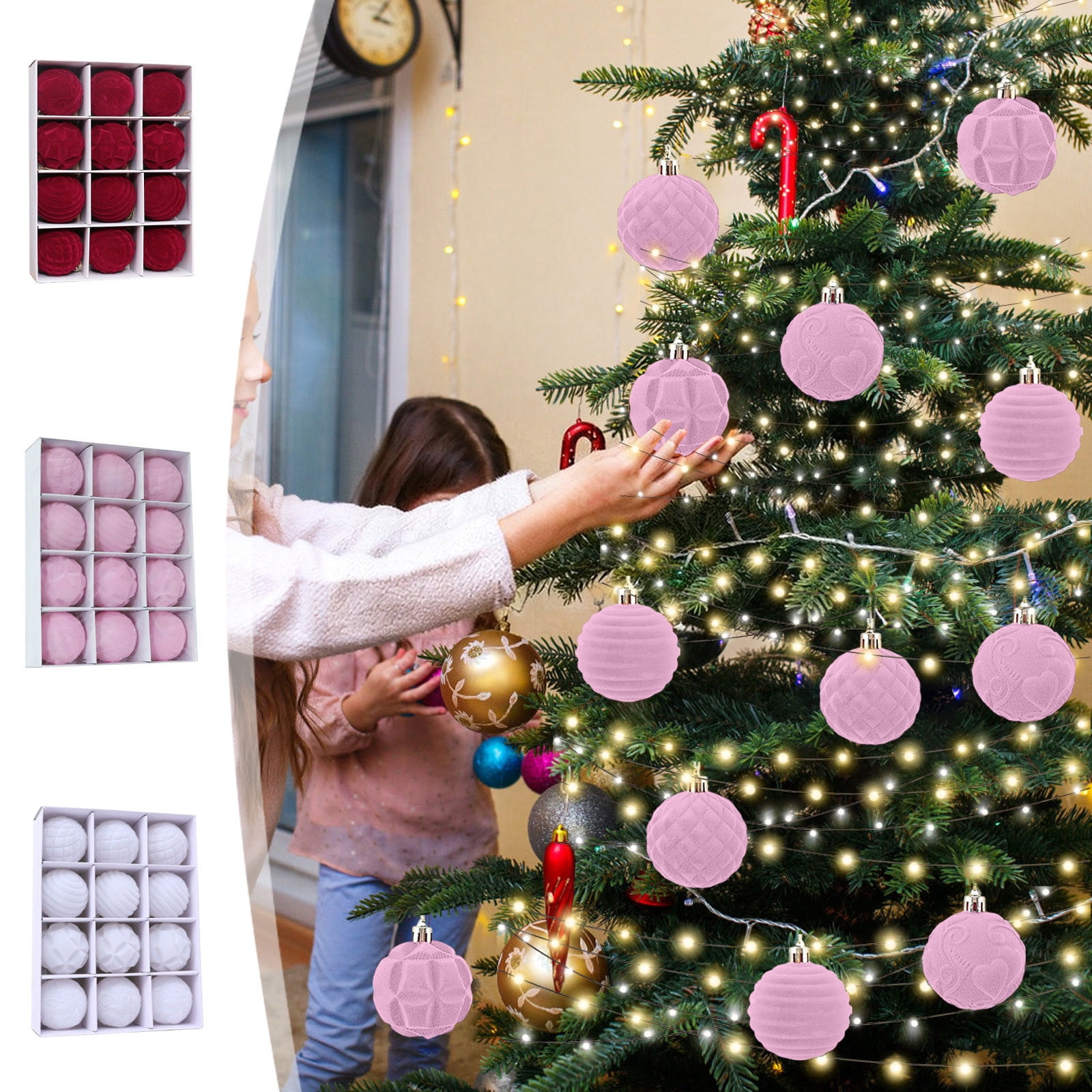 Chmadoxn Velvet Christmas Balls 12ct Burgundy Red Flocked Christmas ...