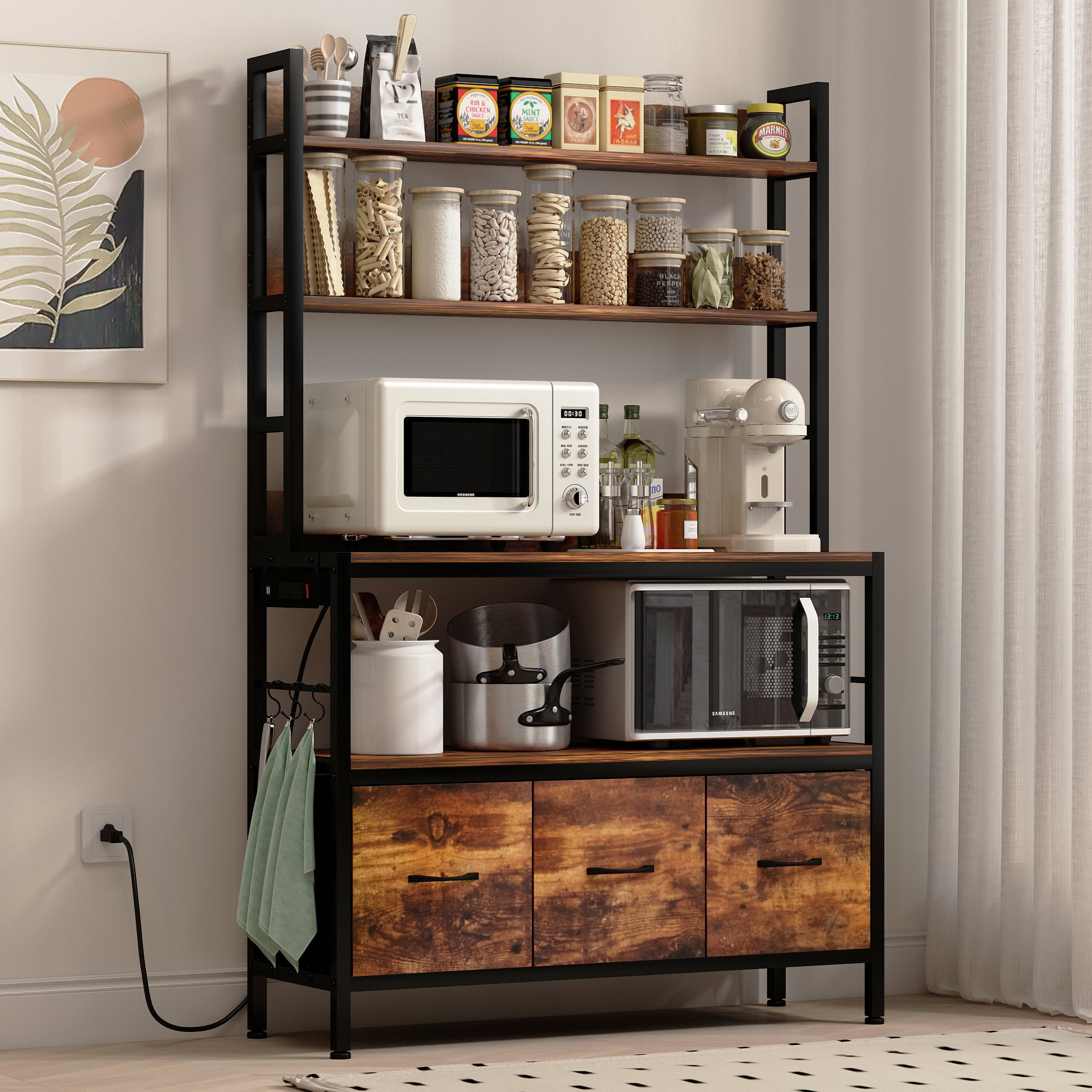 Chnnmbrn Kitchen 39.37'' Steel Standard Bakers Rack With Power Outlets ...