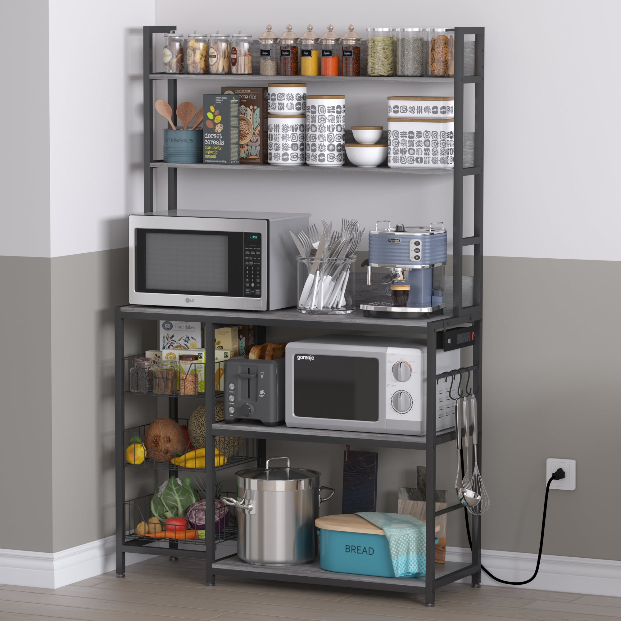 Chnnmbrn Kitchen Bakers Rack Steel Standard Baker's Rack with Microwave ...