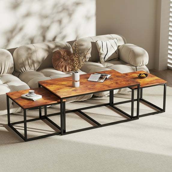 Chnnmbrn Nesting Coffee Tables,3 Piece Living Room Coffee Table,Industrial Rectangular Coffee ...