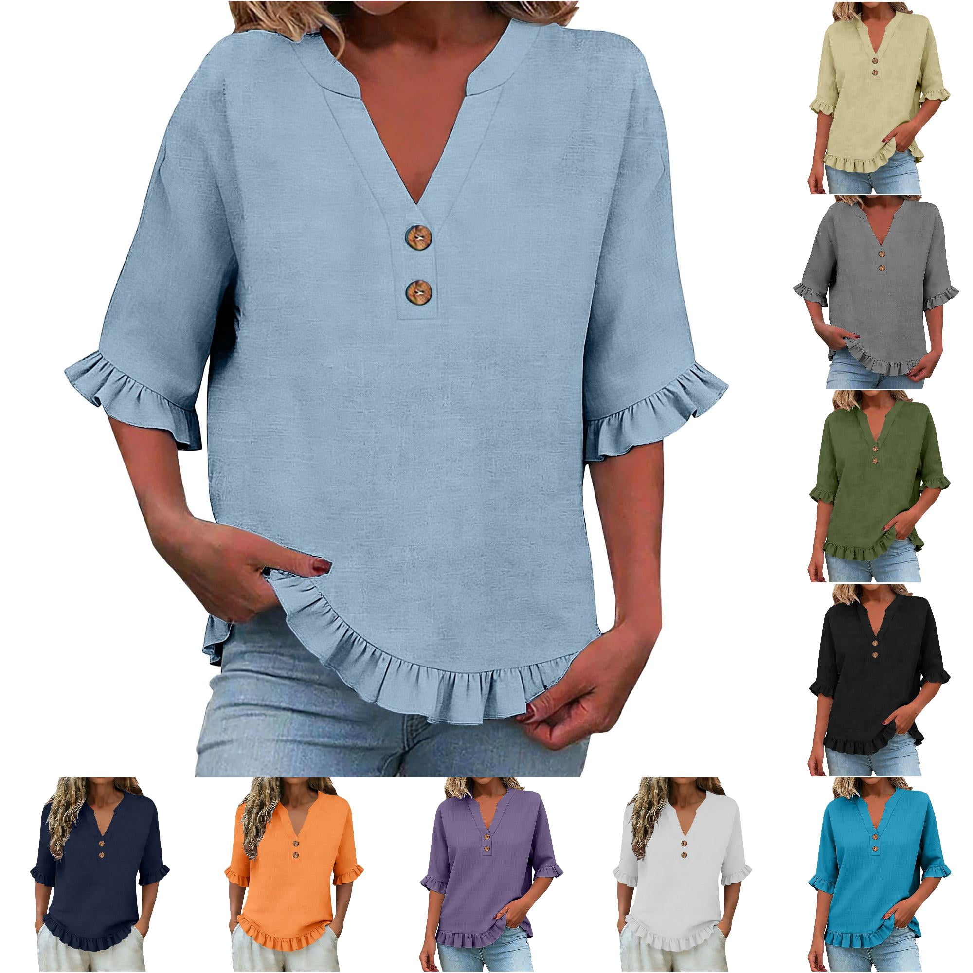 ChoXxx Women's Classic Button Down Collar Tee Solid Basic Everyday ...