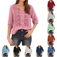 ChoXxx Women's Linen Shirt Embroidered Sleeves Chiffon Collar Elegant ...